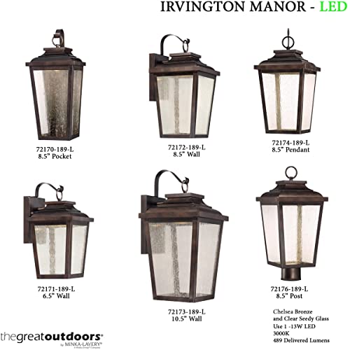 Minka Lavery 72176-189 Irvington Manor Outdoor Seeded Glass Post Lights Aluminum Exterior Post Lantern, 3-Light 180 Total Watts, 18" H x 9" W, Chelesa Bronze