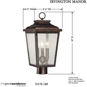 Minka Lavery 72176-189 Irvington Manor Outdoor Seeded Glass Post Lights Aluminum Exterior Post Lantern, 3-Light 180 Total Watts, 18" H x 9" W, Chelesa Bronze