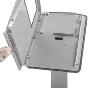 Displays2go iPad Lectern Stand for Floor, Hinged Enclosure Fits iPad Generations 2-4 and Air, Aluminum & Steel (Silver Steel)