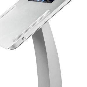 Displays2go iPad Lectern Stand for Floor, Hinged Enclosure Fits iPad Generations 2-4 and Air, Aluminum & Steel (Silver Steel)