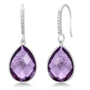 gem stone king 925 sterling silver purple amethyst earrings | 13.00 cttw | gemstone birthstone | pear shape 16x12mm | drop dangle teardrop earrings for women