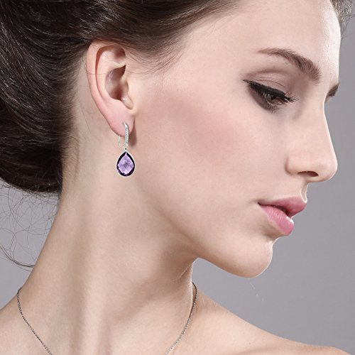 Gem Stone King 925 Sterling Silver Purple Amethyst Earrings | 13.00 Cttw | Gemstone Birthstone | Pear Shape 16X12MM | Drop Dangle Teardrop Earrings For Women