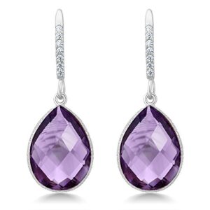 Gem Stone King 925 Sterling Silver Purple Amethyst Earrings | 13.00 Cttw | Gemstone Birthstone | Pear Shape 16X12MM | Drop Dangle Teardrop Earrings For Women