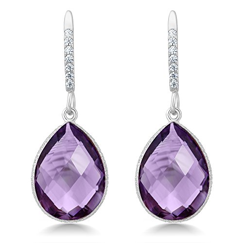 Gem Stone King 925 Sterling Silver Purple Amethyst Earrings | 13.00 Cttw | Gemstone Birthstone | Pear Shape 16X12MM | Drop Dangle Teardrop Earrings For Women