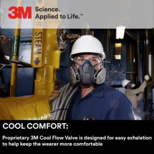 3M Rugged Comfort Quick Latch Half Facepiece Reusable Respirator 6501QL, NIOSH, Cool Flow Exhalation Valve, Bayonet Connection, Silicone Face Seal, Gases, Vapors, Dust, Maintenance, Construction, S