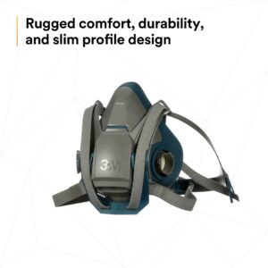 3M Rugged Comfort Quick Latch Half Facepiece Reusable Respirator 6501QL, NIOSH, Cool Flow Exhalation Valve, Bayonet Connection, Silicone Face Seal, Gases, Vapors, Dust, Maintenance, Construction, S