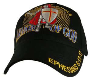 put on the whole armor of god embroidered baseball cap, black, adjustable