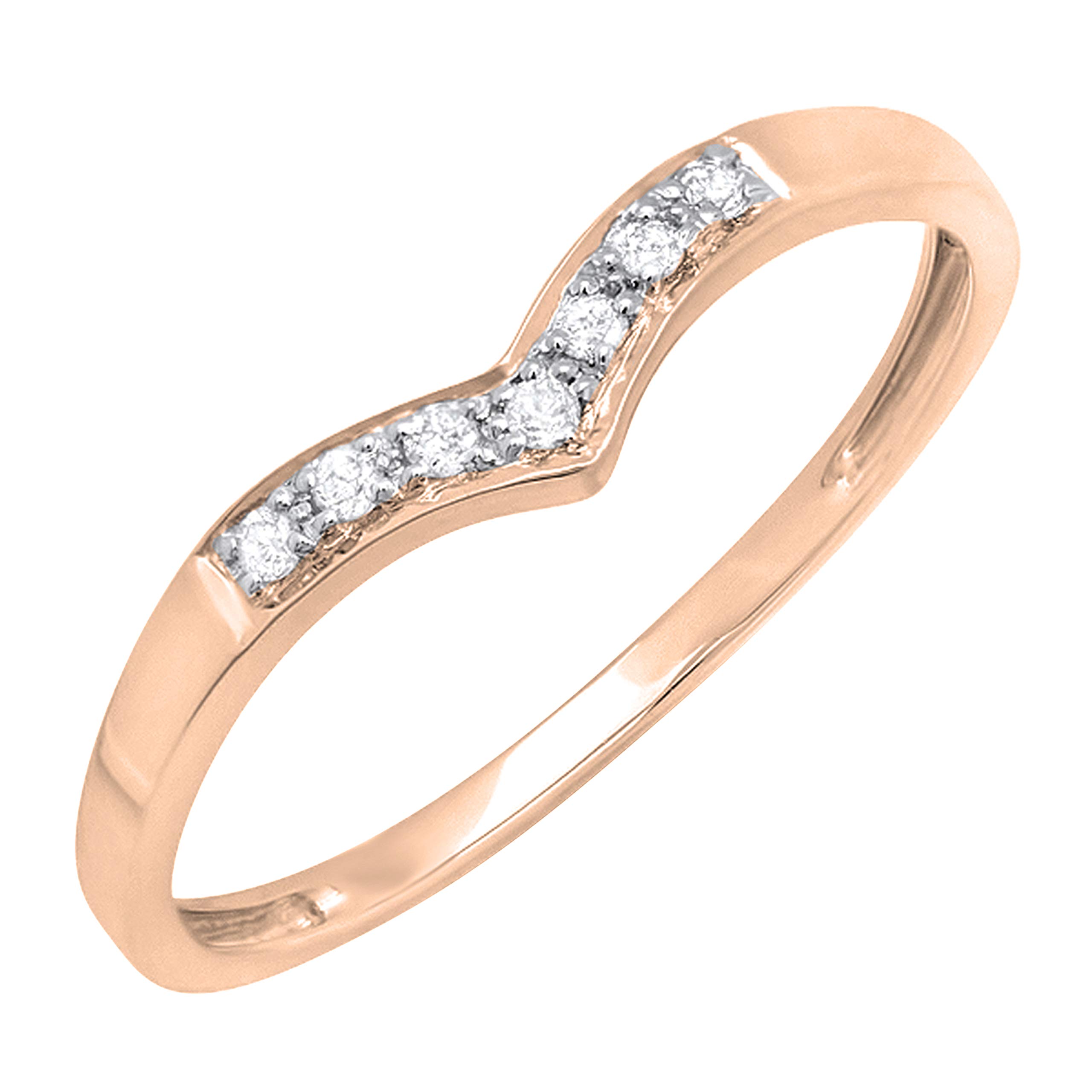 Dazzlingrock Collection 0.10 Carat (Cttw) Round White Diamond 7 Stone Chevron Stackable Wedding Band for Women in 10K Rose Gold Size 9