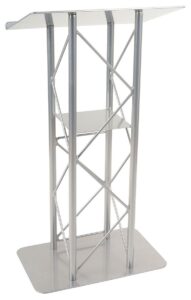 displays2go 25" truss floor lectern with interior shelf, aluminum & steel (silver) (lct4pstpsl)