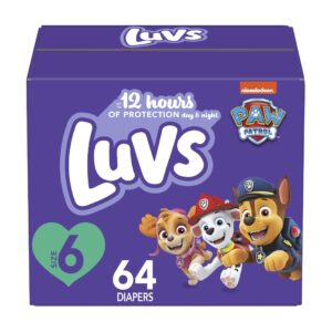 luvs diapers - size 6, 64 count, paw patrol disposable baby diapers