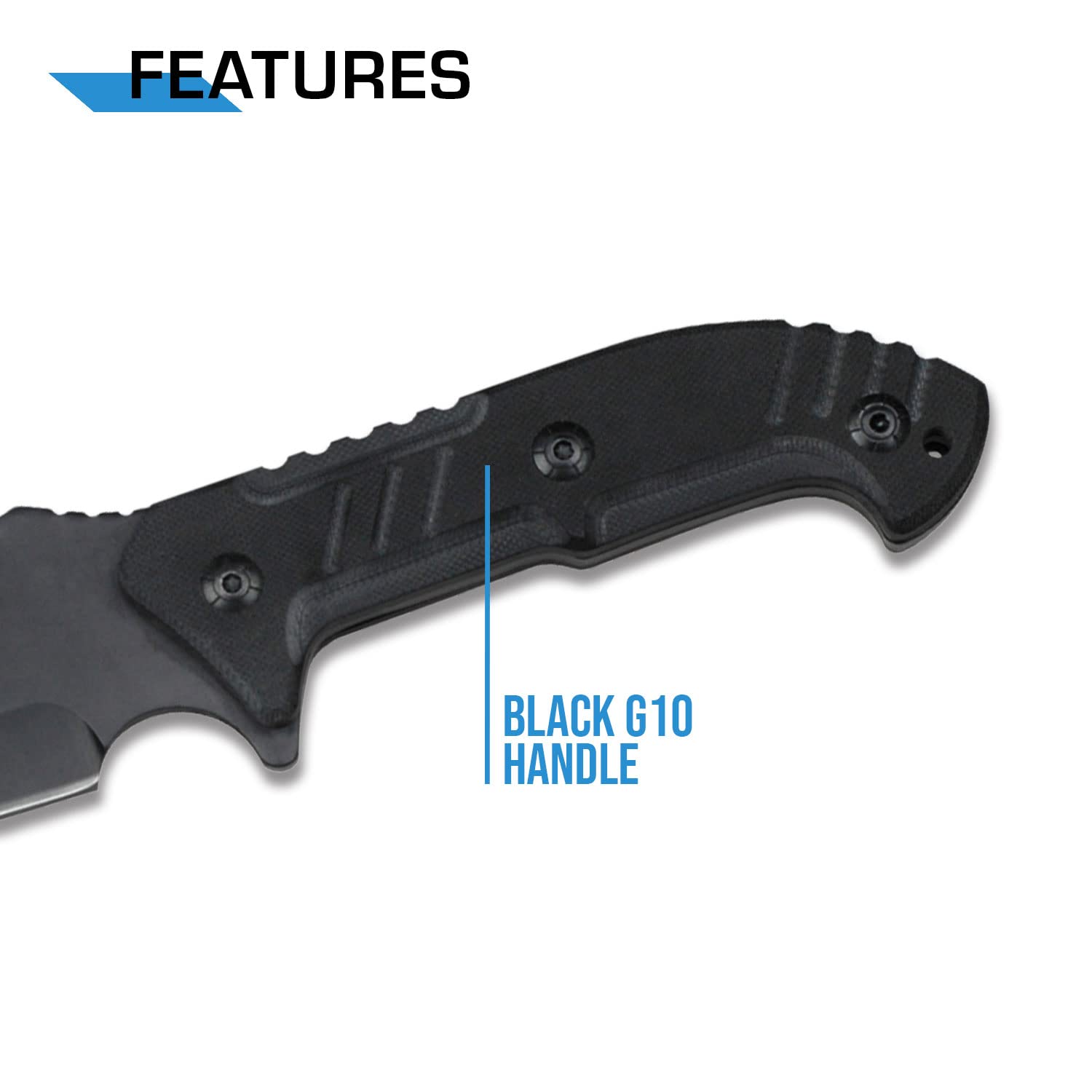 MTech USA – Fixed Blade Knife – Black Stainless Steel Blade with Black Carved G10 Handle, Full Tang, Includes 1680D Nylon Sheath - Hunting, Camping, Survival, Tactical, EDC – MT-20-39