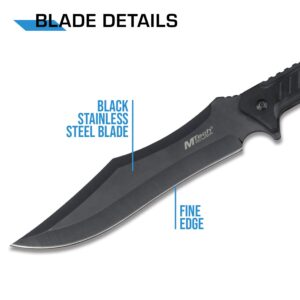 MTech USA – Fixed Blade Knife – Black Stainless Steel Blade with Black Carved G10 Handle, Full Tang, Includes 1680D Nylon Sheath - Hunting, Camping, Survival, Tactical, EDC – MT-20-39