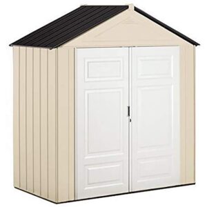 rubbermaid 1862705 shed, 7'x3.5', tan/white