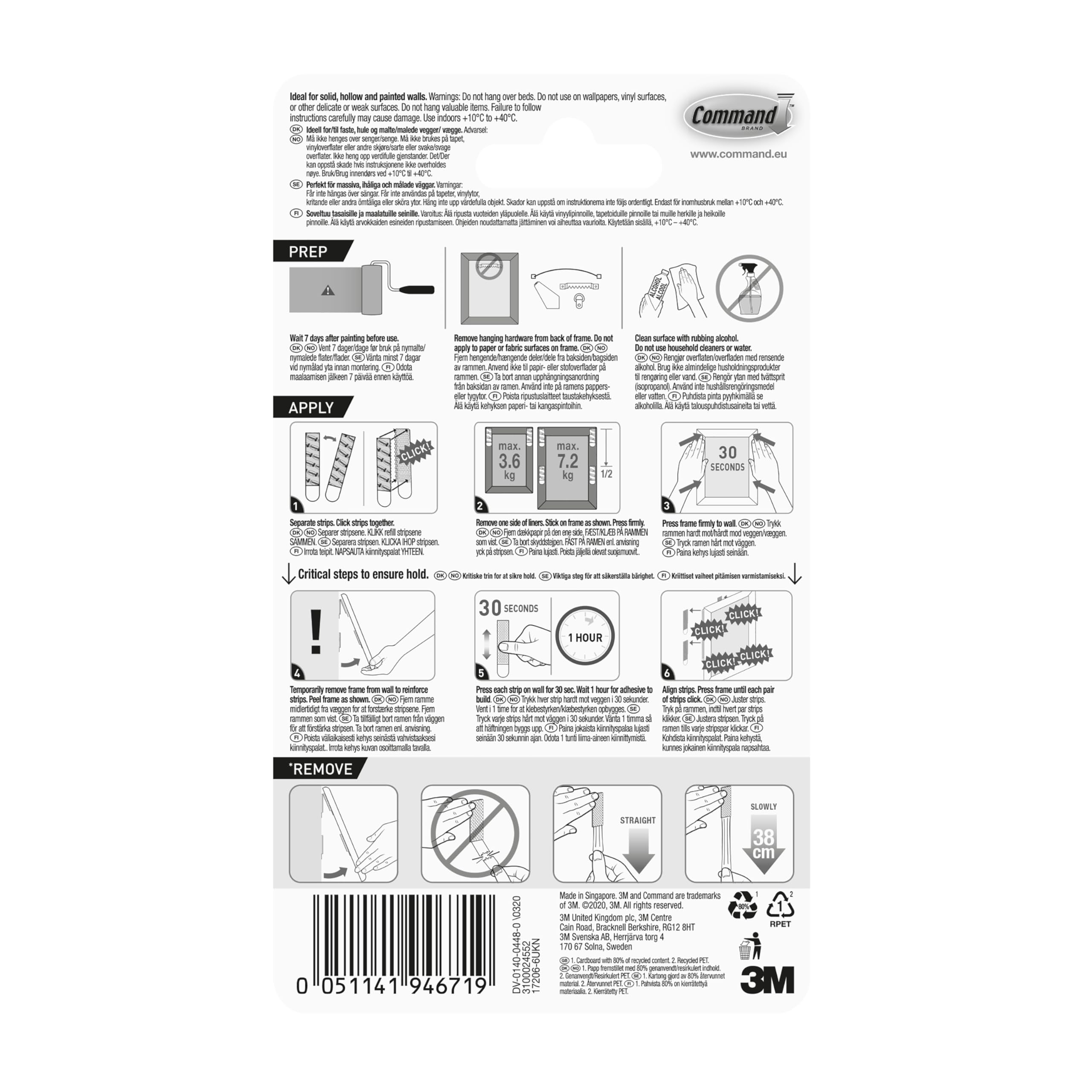 Command 3M 17206-6ES Large Picture Hanging Strips, 6 Pairs, White