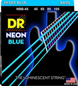 dr handmade strings dr hi-def neon blue medium bass guitar strings (nbb-45)