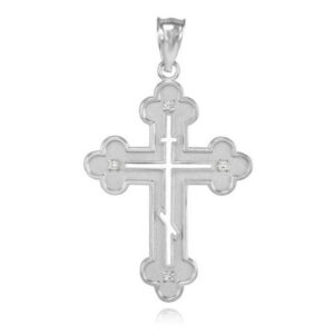 925 sterling silver studded charm eastern orthodox cross pendant