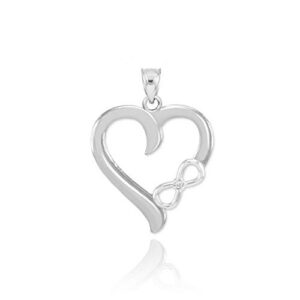 10k white gold polised diamond infinity charm open heart pendant