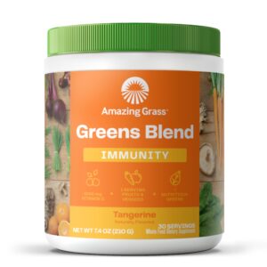 amazing grass greens superfood for immune support: greens powder with organic spirulina, chlorella, beet root powder, digestive enzymes & probiotics, tangerine, 30 servings