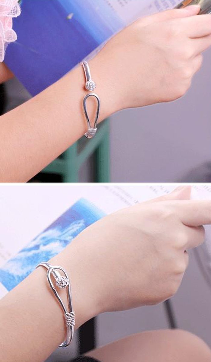 Topbuti 925 Sterling Silver Bracelet Plated Cuff Bangle Bracelet Fashionable Flower Pattern Chain Bracelet Gift for Woman, Valentine's Day Mother's Day 7.7 Dia