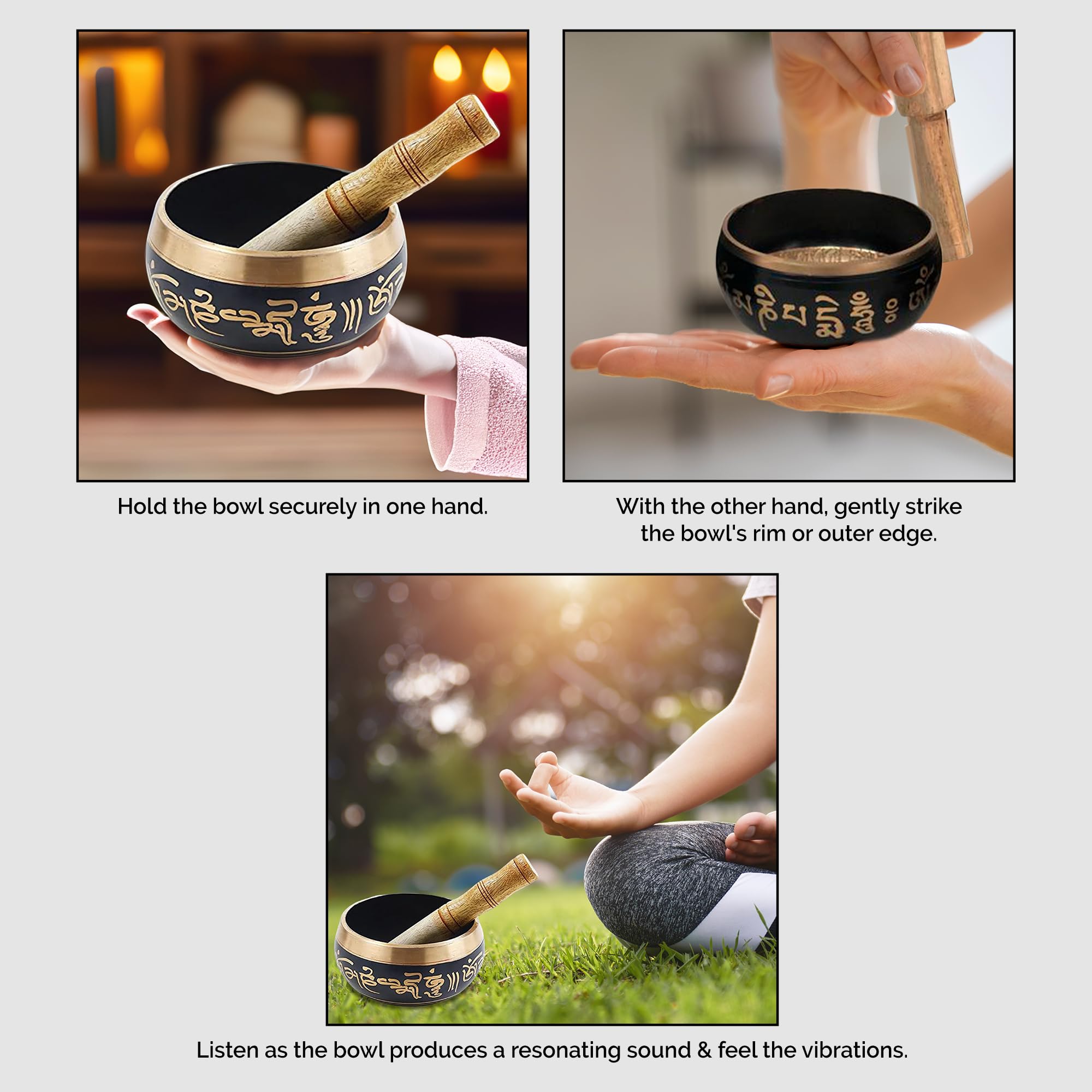 Singing Bowl for Meditation, Stress Relief | Tibetan Singing Bowl | Meditation Accessories | Metal Bowl | Meditation Music for Relaxation & Gifting