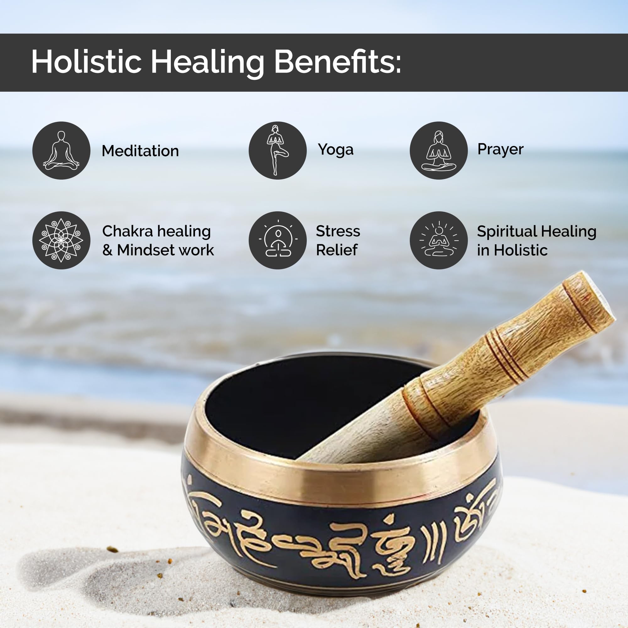 Singing Bowl for Meditation, Stress Relief | Tibetan Singing Bowl | Meditation Accessories | Metal Bowl | Meditation Music for Relaxation & Gifting