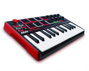 akai professional mpk mini mkii – 25 key usb midi keyboard controller with 8 drum pads, 8 assignable q-link knobs and pro software suite included