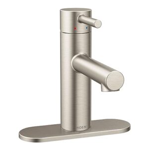 Moen Align Brushed Nickel One-Handle Modern Bathroom Faucet with Drain Assembly and Optional Deckplate, 6190BN