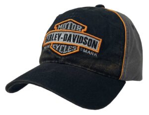 harley-davidson men's embroidered trademark curved brim washed baseball cap black