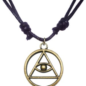 Bijoux de Ja Antique Bronze Eye of God Triangle Circle Charm Pendant Adjustable Cord Necklace 16-32"