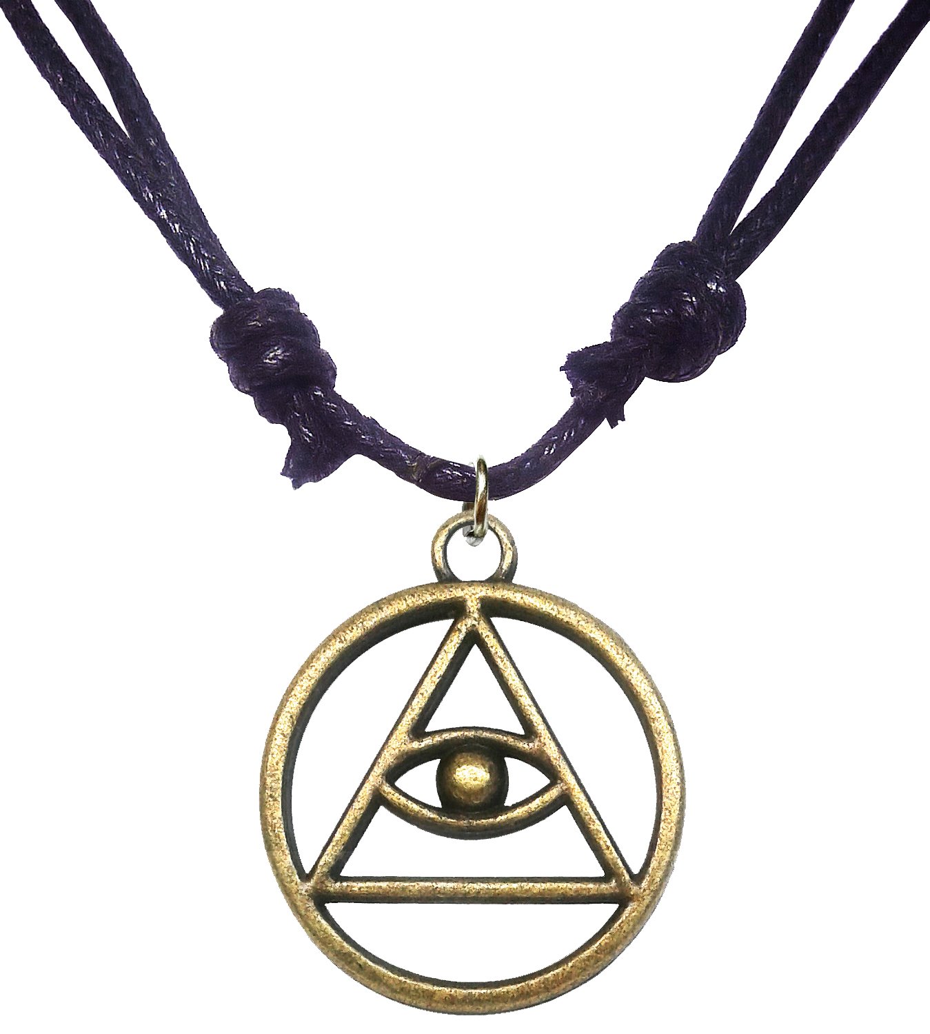 Bijoux de Ja Antique Bronze Eye of God Triangle Circle Charm Pendant Adjustable Cord Necklace 16-32"