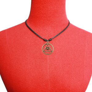 Bijoux de Ja Antique Bronze Eye of God Triangle Circle Charm Pendant Adjustable Cord Necklace 16-32"