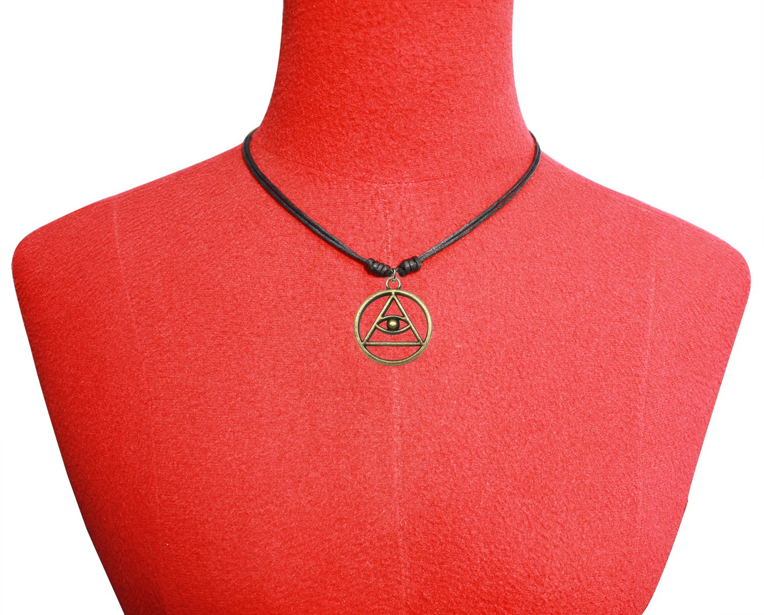 Bijoux de Ja Antique Bronze Eye of God Triangle Circle Charm Pendant Adjustable Cord Necklace 16-32"