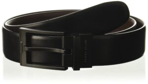 perry ellis men’s cop belt with burnished edges and a black prong buckle, reversible leather belt for men, black, 32