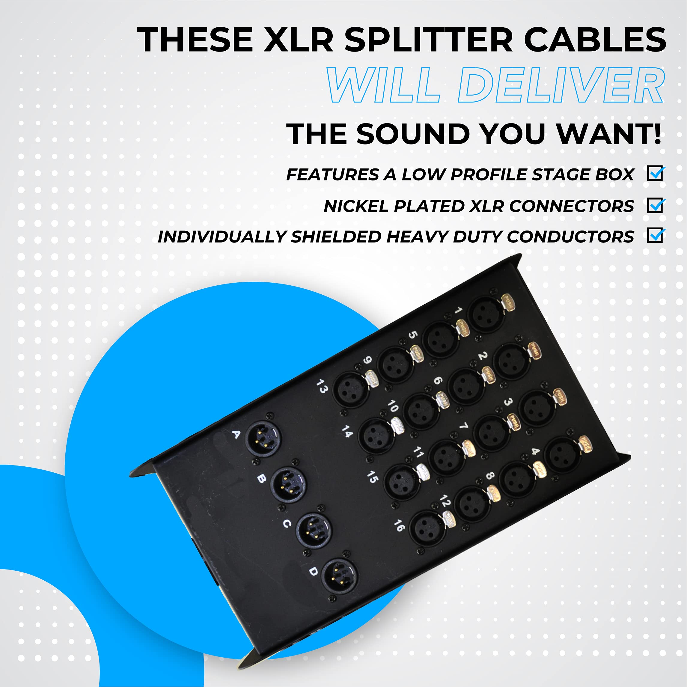 Seismic Audio Speakers 16 Channel Low Profile XLR Send Circuit Board Snake Cable, XLR Splitter Cable, 100 Feet