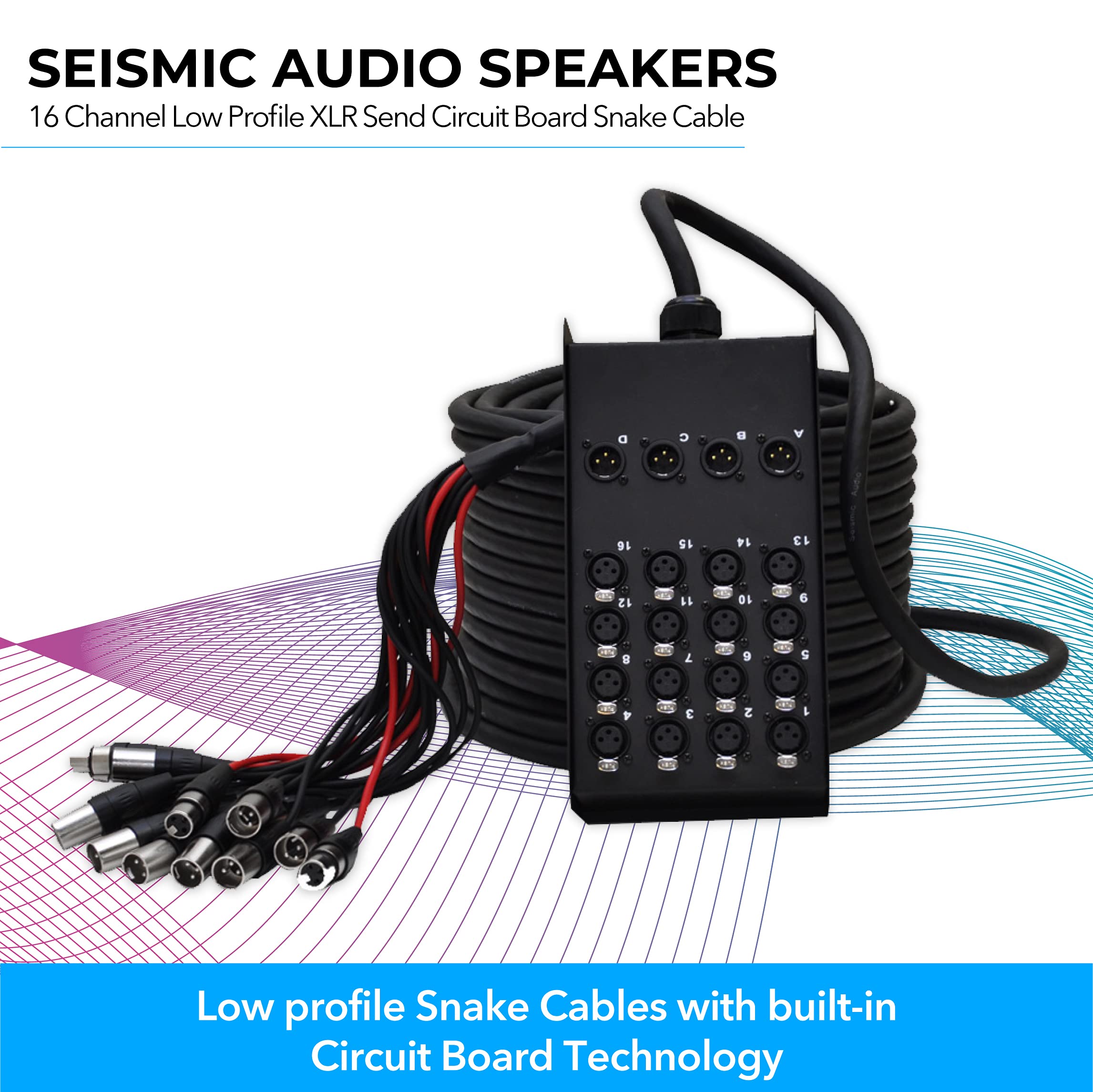 Seismic Audio Speakers 16 Channel Low Profile XLR Send Circuit Board Snake Cable, XLR Splitter Cable, 100 Feet