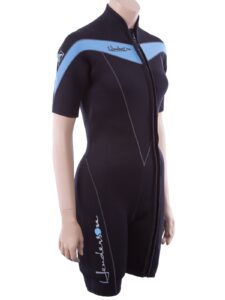 henderson thermoprene 3mm womens front zip wetsuit 8 tall black/sky blue