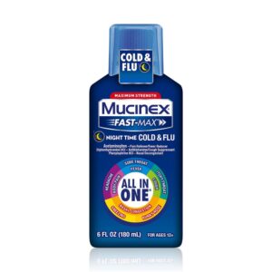 mucinex fast-max adult nighttime cold and flu liquid, 6 ounce (pack of 6)