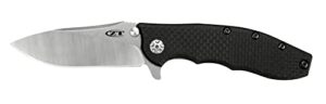 zero tolerance 0562cf hinderer slicer folding knife; 3.5” cpm-20cv stonewashed and satin steel blade, carbon fiber front handle, kvt ball-bearing opening, frame lock and reversible pocketclip; 5.5 oz, black