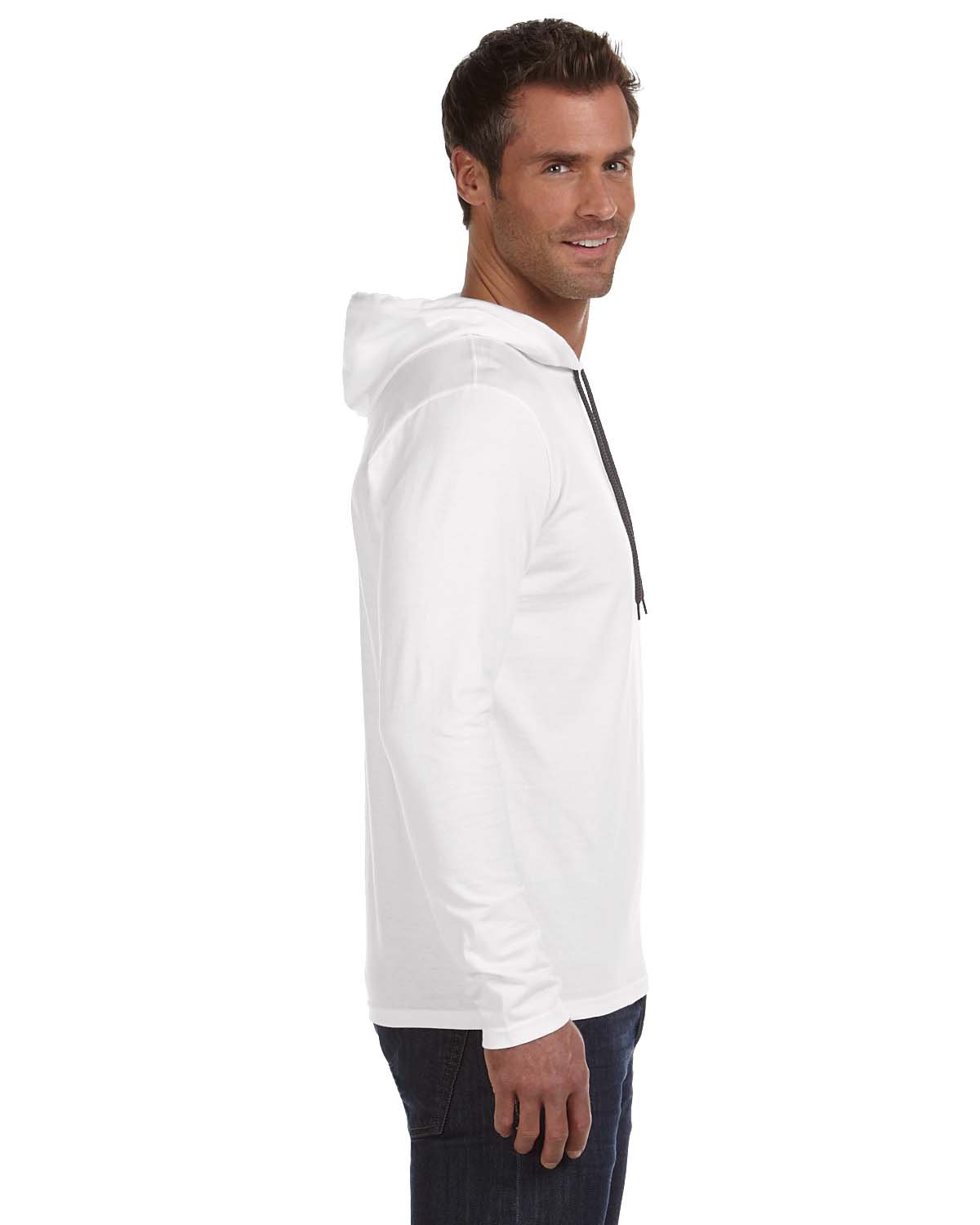 Anvil 987AN Ringspun Long-Sleeve Hooded T-Shirt - White/Dark Grey -XL