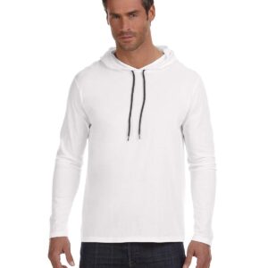 Anvil 987AN Ringspun Long-Sleeve Hooded T-Shirt - White/Dark Grey -XL