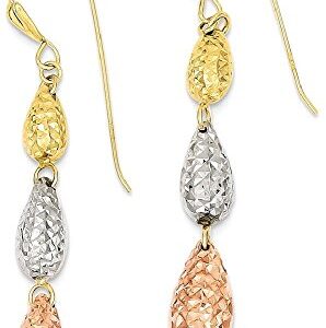 14K Tri Color Gold Teardrop Drop Dangle Earrings