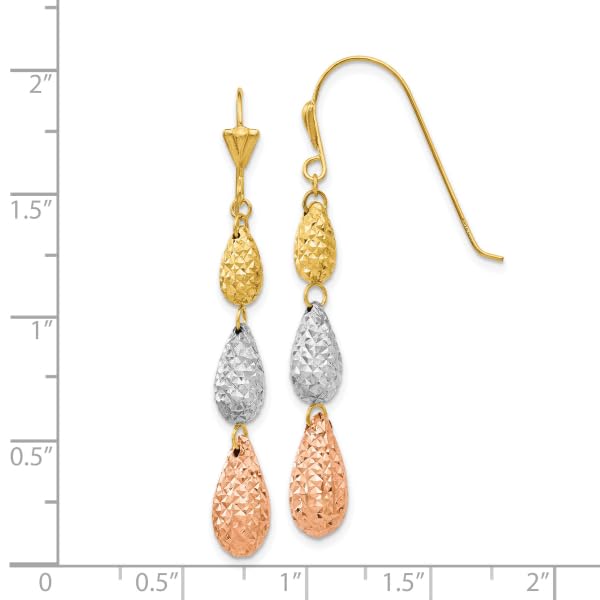 14K Tri Color Gold Teardrop Drop Dangle Earrings