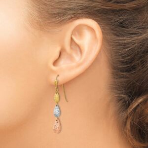 14K Tri Color Gold Teardrop Drop Dangle Earrings