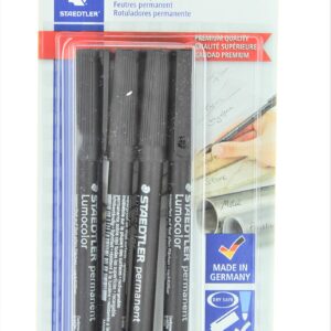 Staedtler Lumocolor Permanent Pen 318-9 Fine 0.6mm Line - Black (Pack of 4)