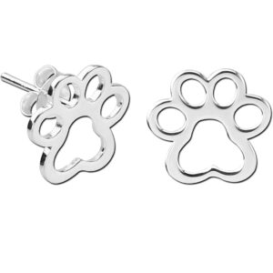 sterling silver paw print stud earrings