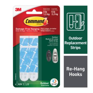 command outdoor medium & large refill strips, 24 weather resistant command strips (4-pack of 4 medium strips and 2 large strips), water- & uv-resistant, re-hang command hooks for wreath or wall décor