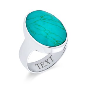 Personalized Simple Southwest Boho Style Large Dome Oval Cabochon Gemstone Bezel Set Blue Turquoise Western Statement Ring For Women .925 Sterling Silver Customizable