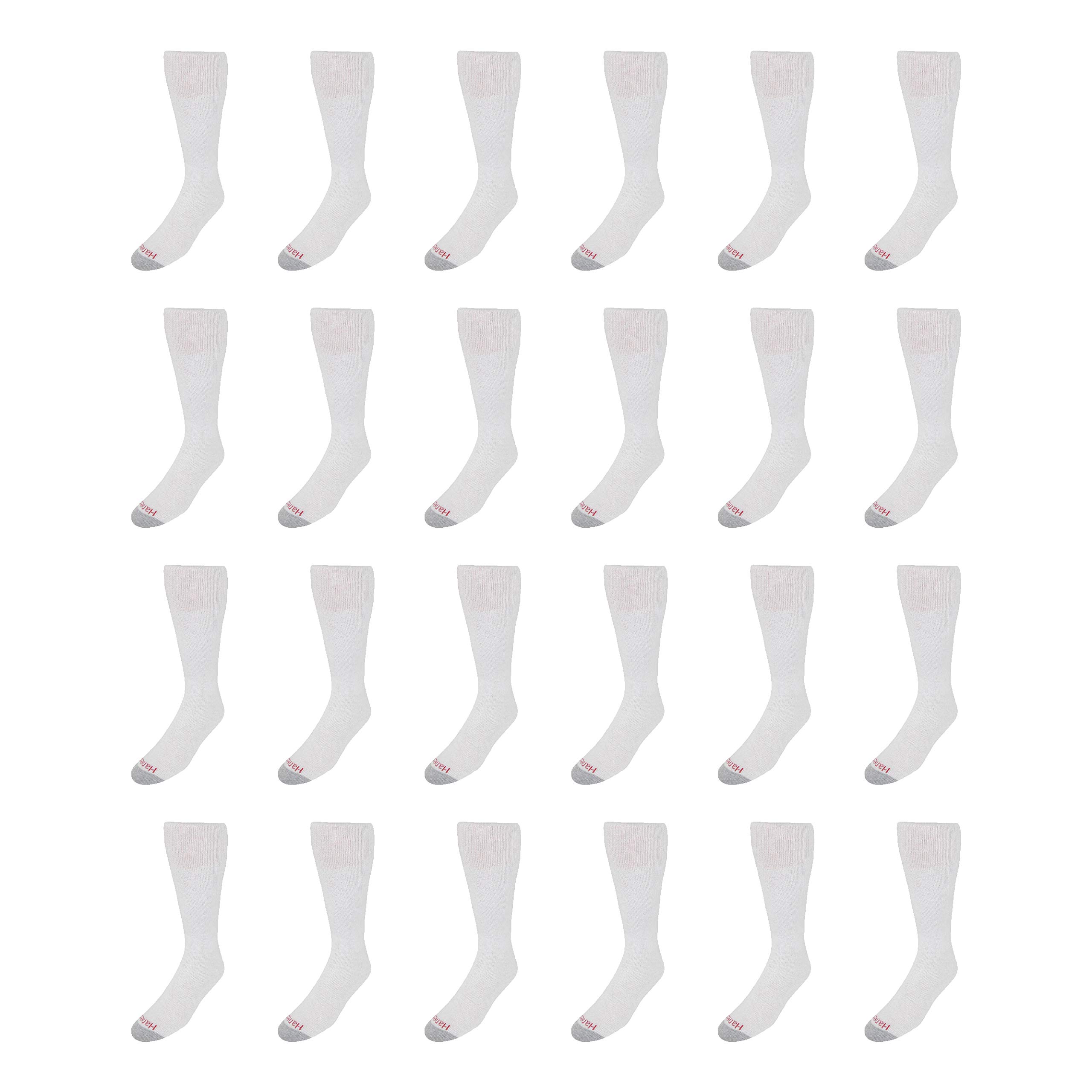 Hanes mens Double Tough Over the Calf Tube Sock, 12-pair Pack athletic socks, White/ Grey Toe , Shoe size 6-12