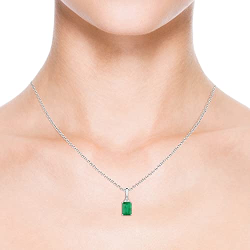 Angara Natural Emerald Solitaire Pendant Necklace for Women in Sterling Silver (Grade-A | 7x5mm) May Birthstone Jewelry Gift for Women | Birthday | Wedding | Anniversary