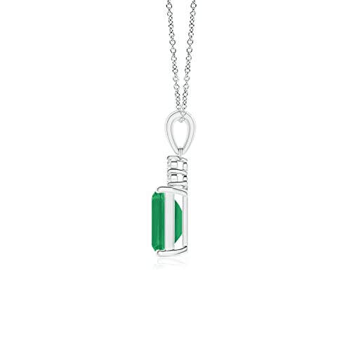 Angara Natural Emerald Solitaire Pendant Necklace for Women in Sterling Silver (Grade-A | 7x5mm) May Birthstone Jewelry Gift for Women | Birthday | Wedding | Anniversary